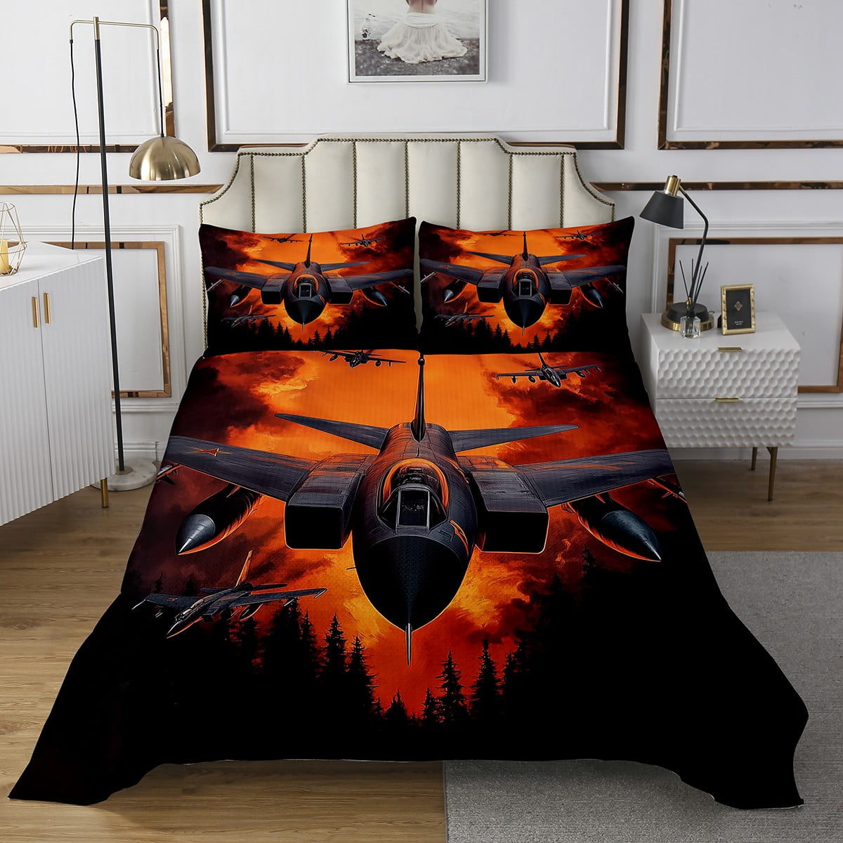 Erosebridal Plane Airplane Quilt Sets for Queen Size Bed,Military Jet ...