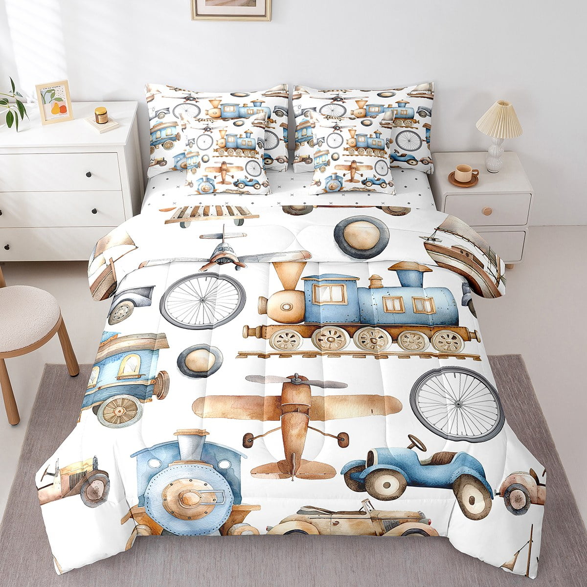 Erosebridal Plane Train Bed in a Bag Full size,Transportation Vehicle Bed Set,Cartoon Kawaii ...