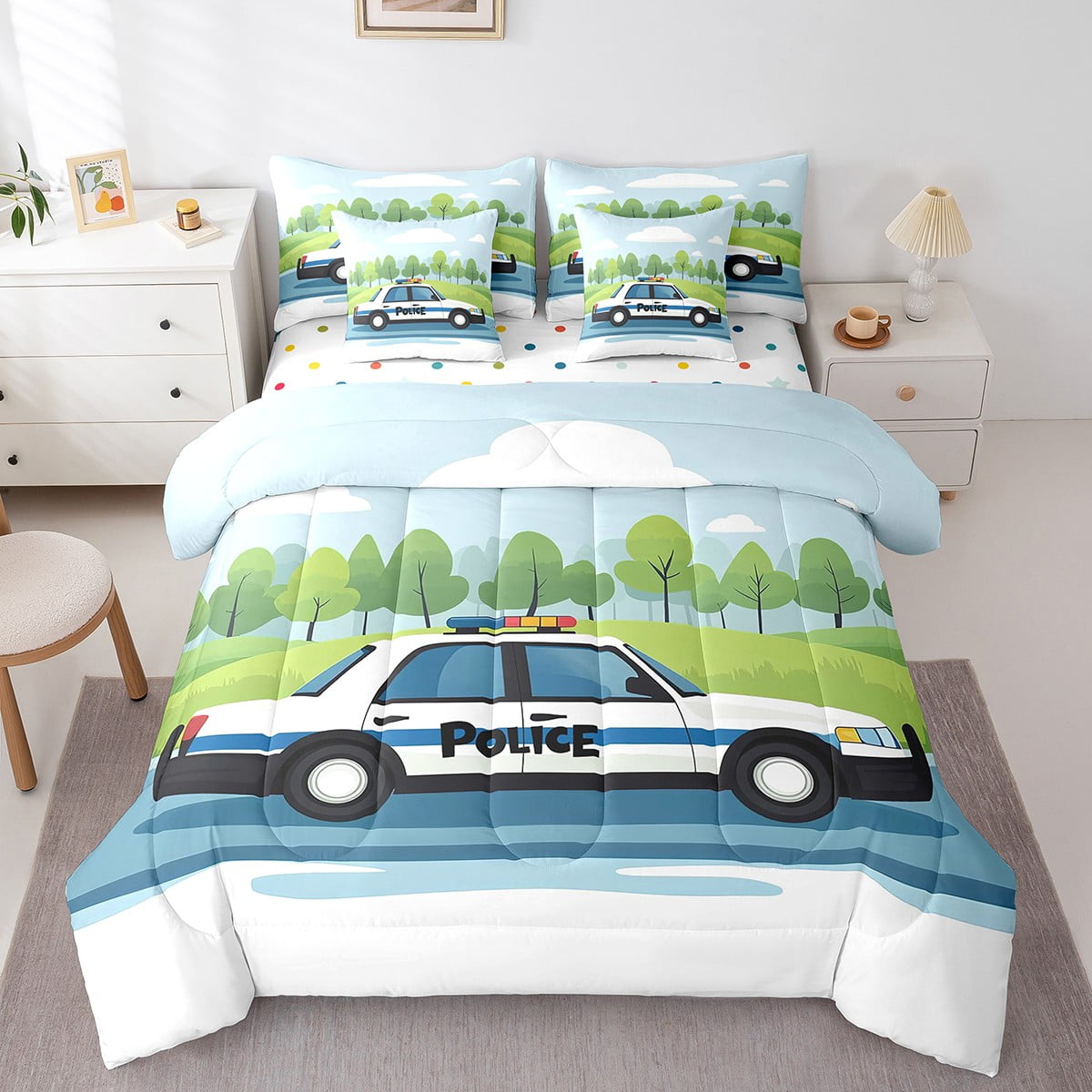 Erosebridal Police Car Bed in a Bag Queen size, Cartoon Vehicle Bedding ...