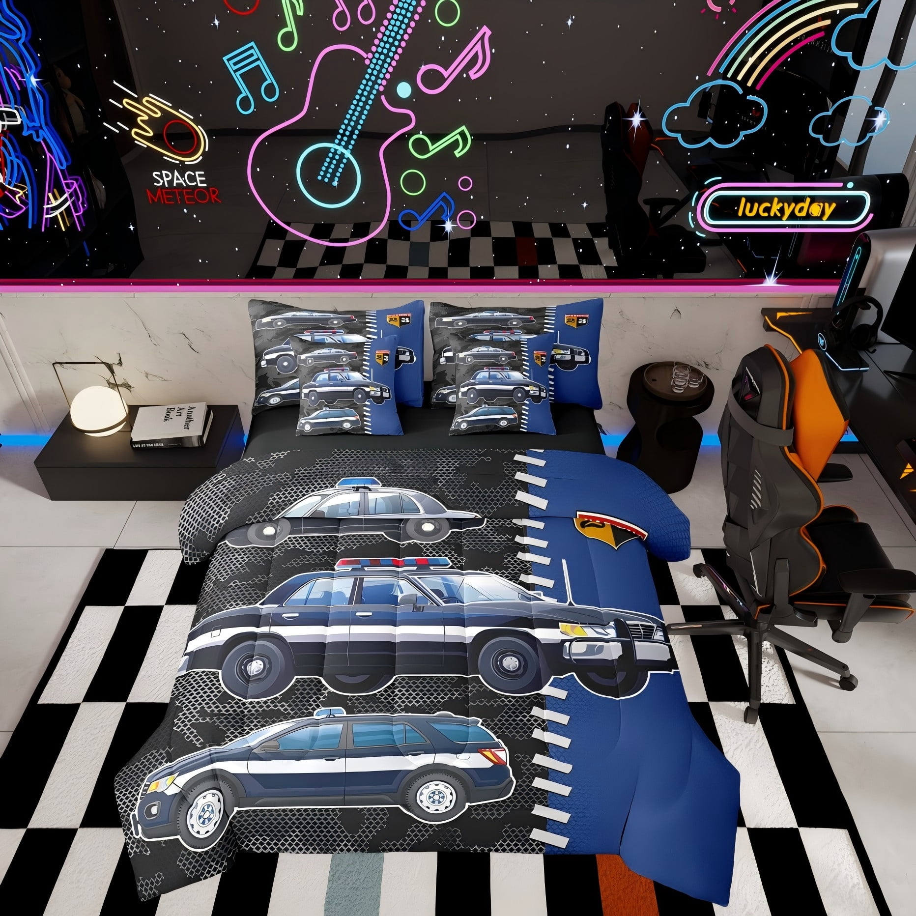 Erosebridal Police Car Bedding Queen Comforter Set, Blue Truck Down ...