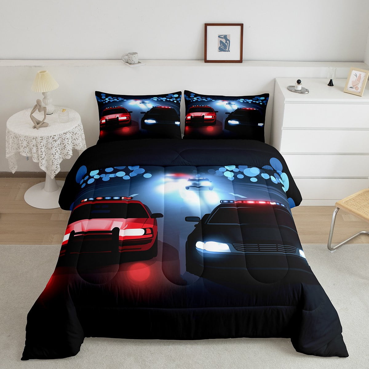Erosebridal Police Car Bedding Twin Comforter Set, Cartoon Vehicle Down ...