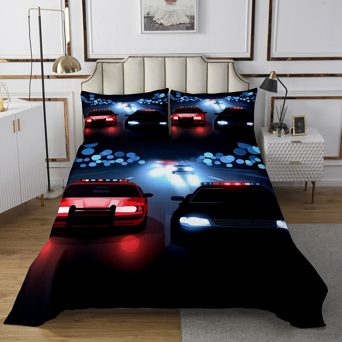 Erosebridal Police Car Bedspread Sets Twin Size, Cartoon Vehicle Bed ...