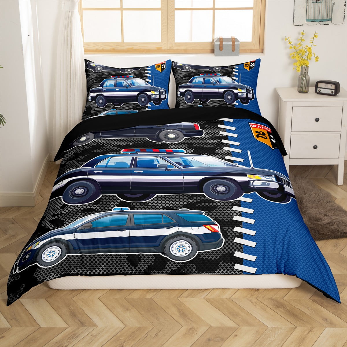 Erosebridal Police Car Comforter Cover Full, Blue Truck Bedding Full ...
