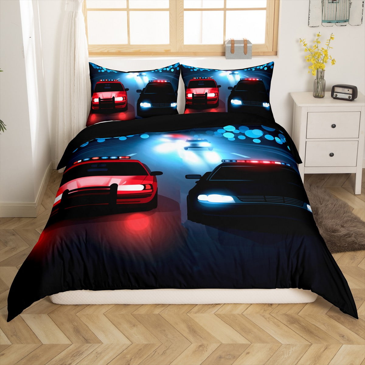 Erosebridal Police Car Comforter Cover Twin, Cartoon Vehicle Bedding ...