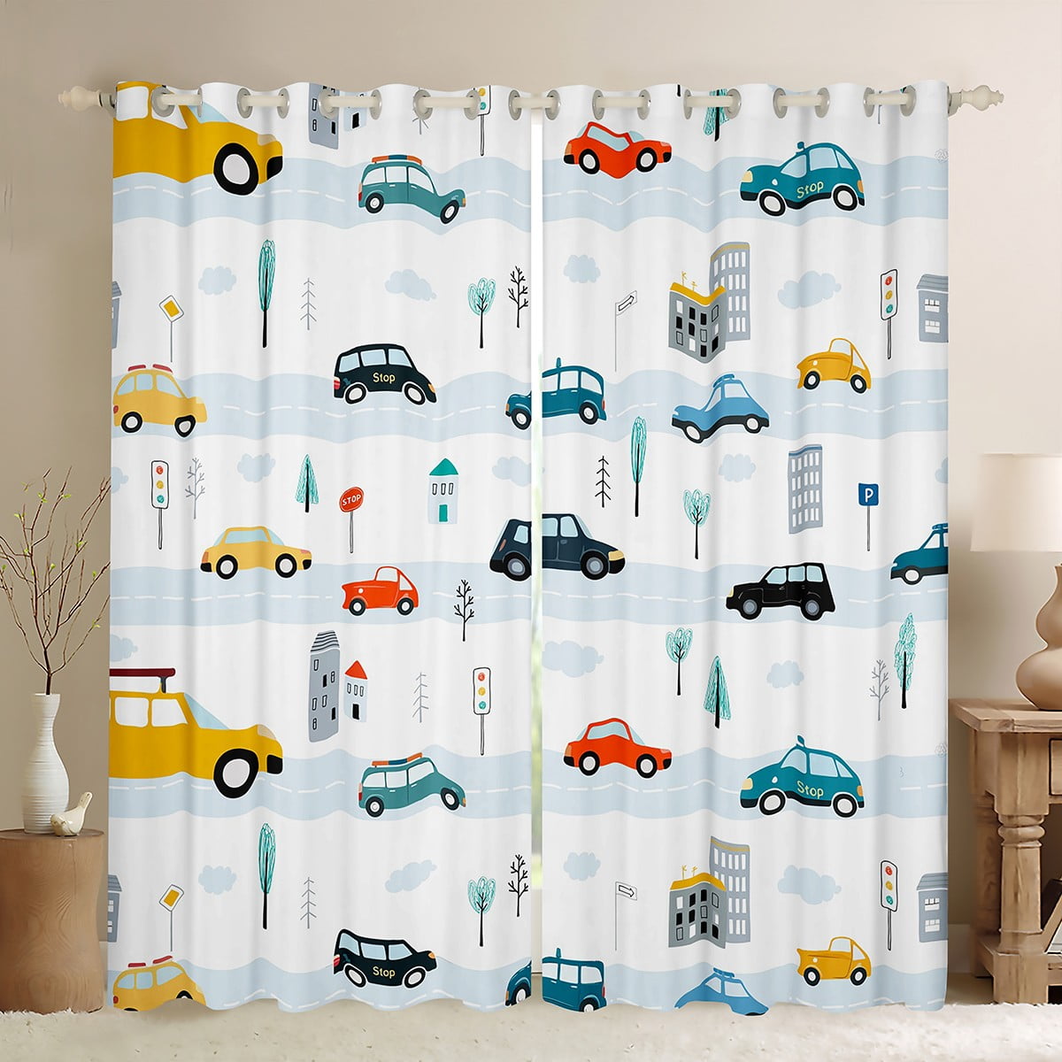 Erosebridal Police Car Curtains Pack of 2 (42Wx63L),Cartoon Car 30%-50% ...