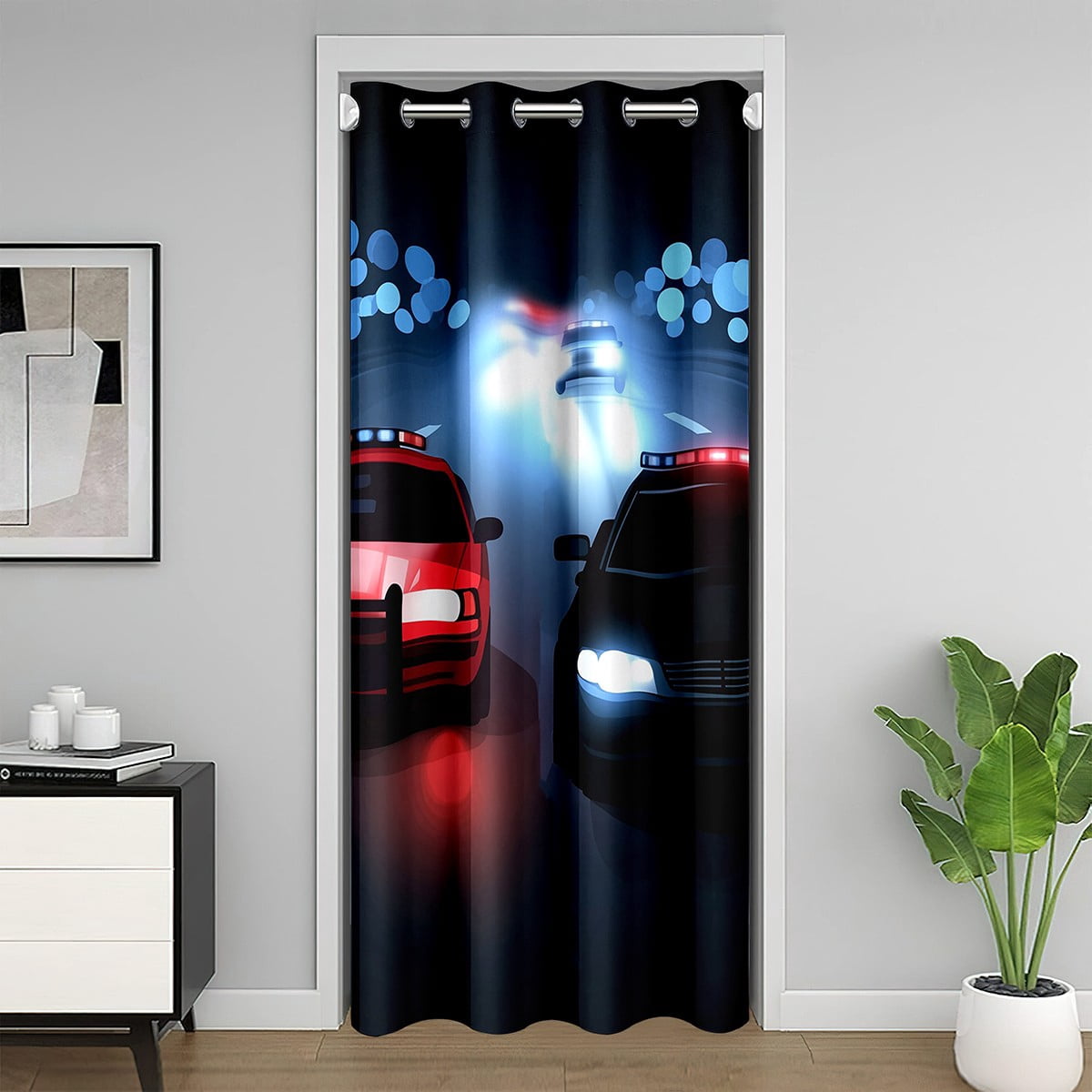 Erosebridal Police Car Door Curtain Panel 42x84, Cartoon Vehicle Black ...