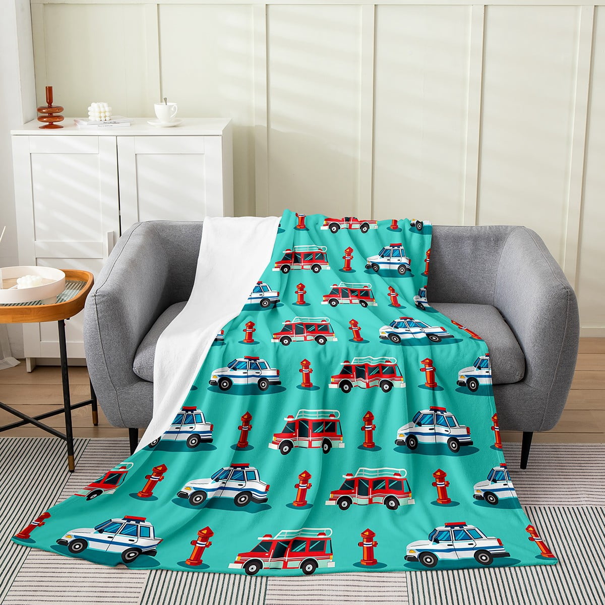 Erosebridal Police Car Flannel Blanket, Fireman Truck Sherpa Throw ...