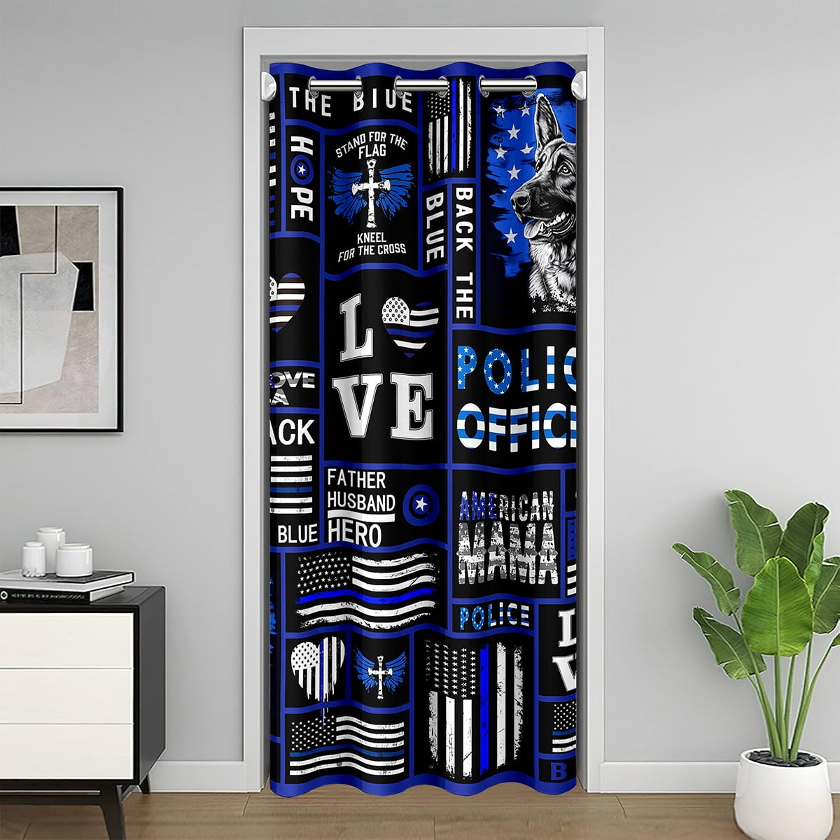 Erosebridal Police Dog Door Curtain Panel 34x80, Patchwork Geometry ...
