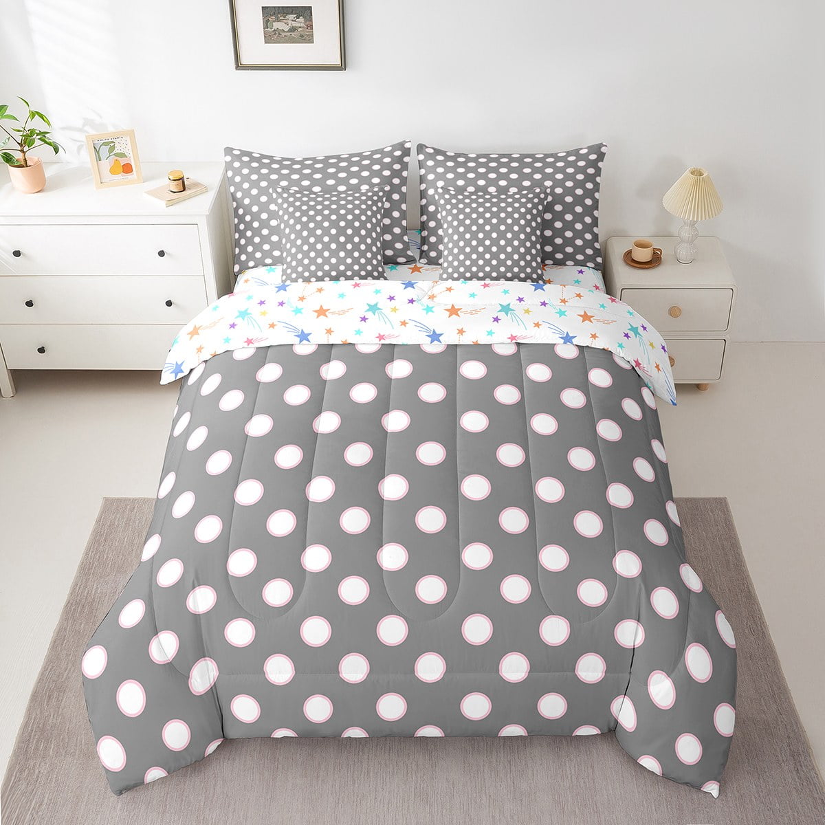 Erosebridal Polka Dots Bed in a Bag Queen size, Geometry Bed Set ...