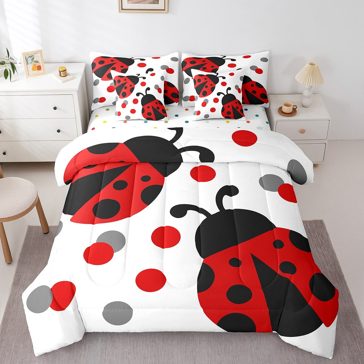 Erosebridal Polka Dots Bedding Sets Full Size, Red White Comforter Sets ...