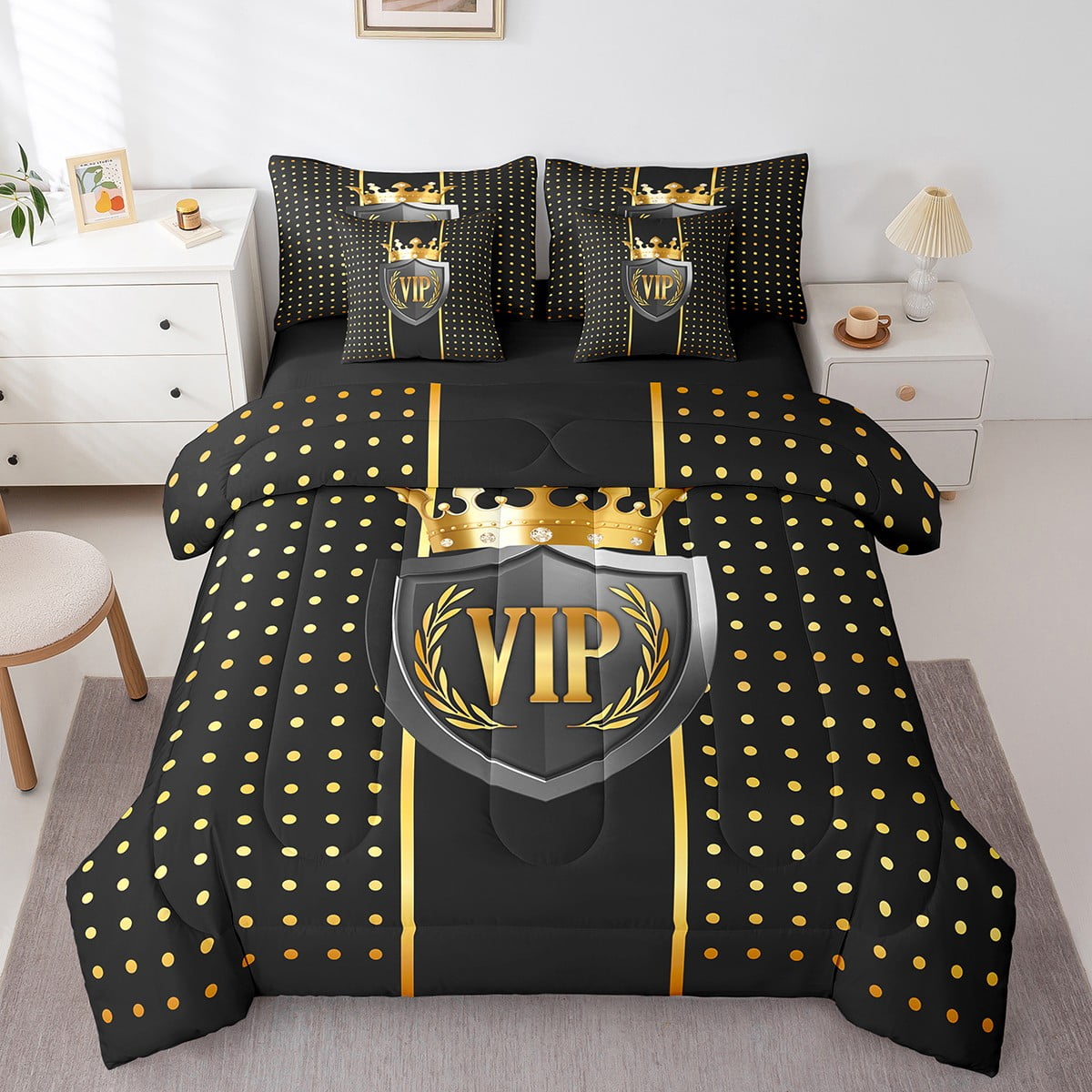 Erosebridal Polka Dots Bedding Sets Twin Size,Golden Crown Comforter ...