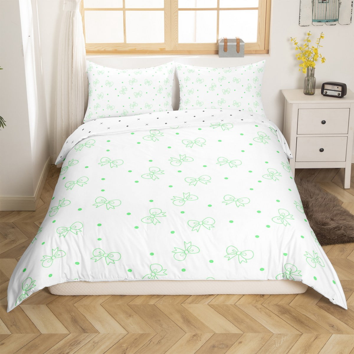 Erosebridal Polka Dots Duvet Cover Queen,Cartoon Bowknot Bedding Queen ...