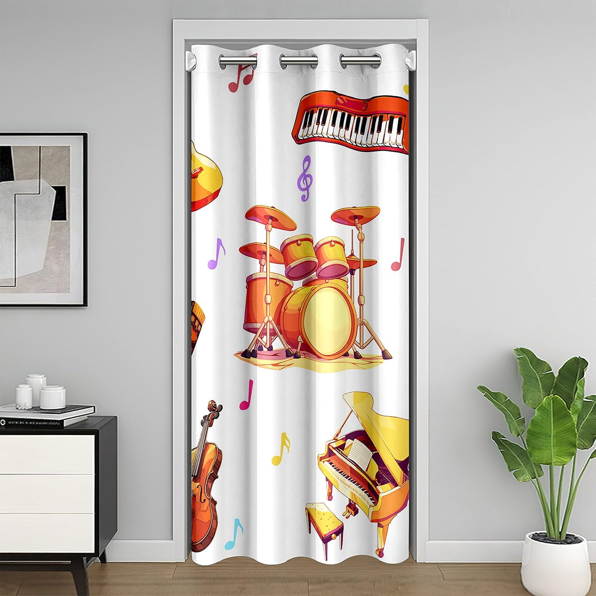 Erosebridal Pop Music Door Curtain Panel 42x84, Piano Violin Drum Room ...