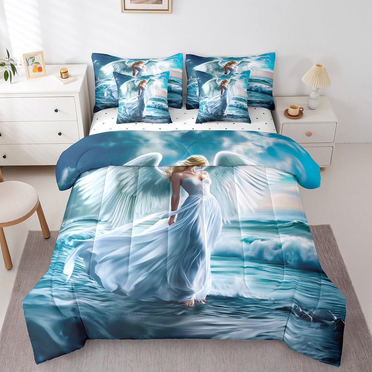 Erosebridal Pretty Angel Bedding Sets Full Size, Sea Ocean Wave ...