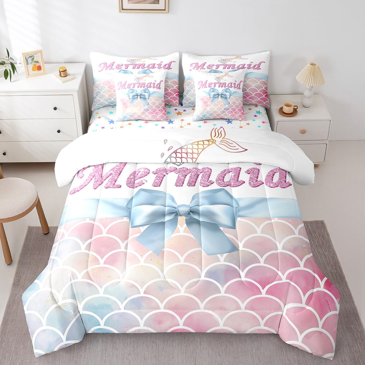 Erosebridal Princess Bow Tie Bedding Sets Twin Size,Kawaii Mermaid ...