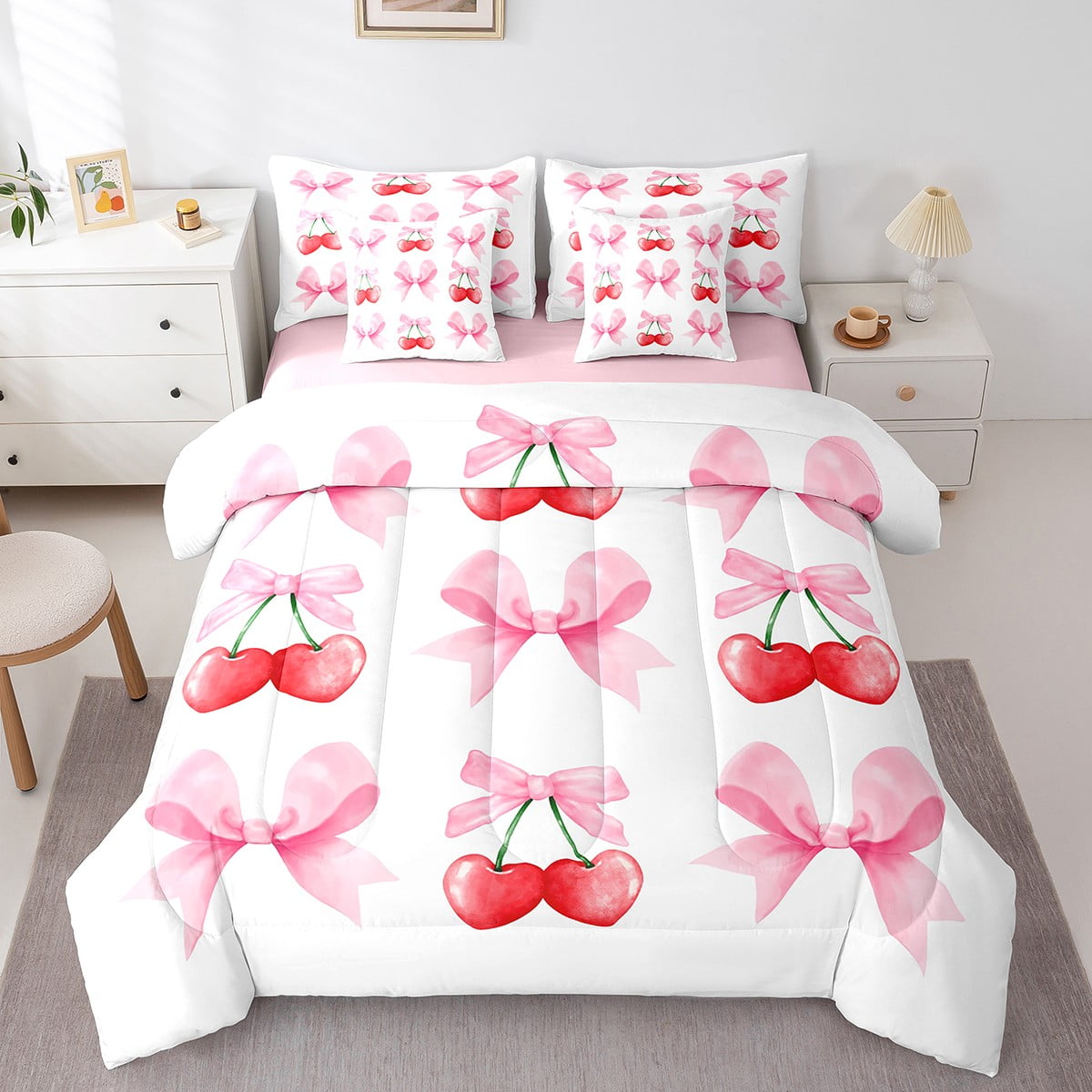 Erosebridal Princess Bowknot Bedding Sets Full Size, Kawaii Cherry ...