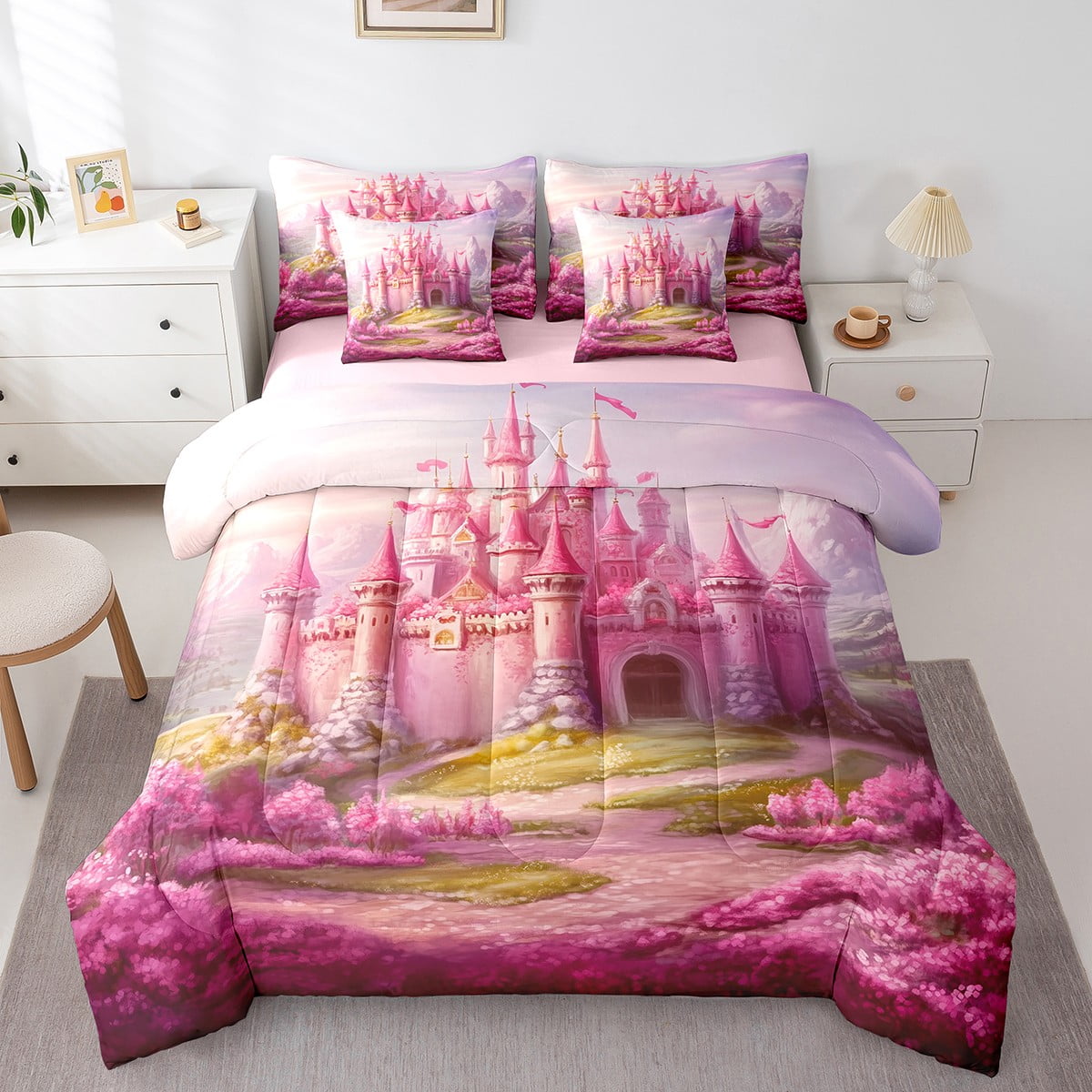 Erosebridal Princess Castle Bedding Sets Full Size , Pink Floral ...