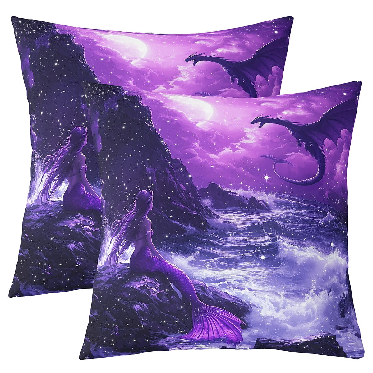 Erosebridal Princess Mermaid Throw Pillow Covers 22x22 Set of 2,Animal ...