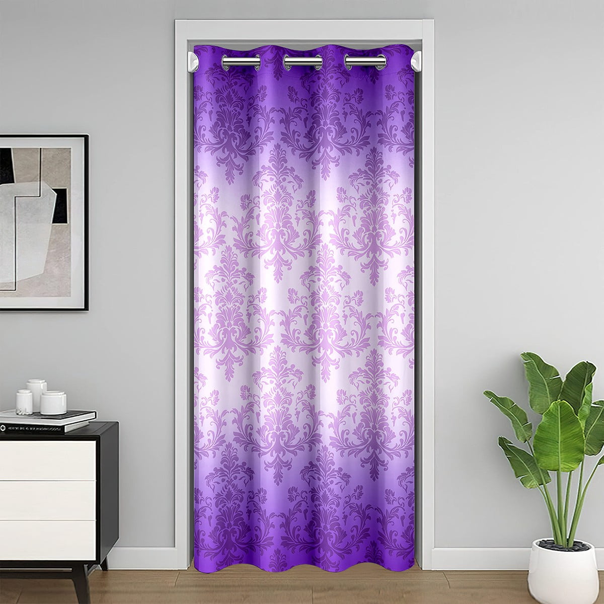 Erosebridal Pruple Damask Door Curtain Panel 34x80, Boho Flower Print ...