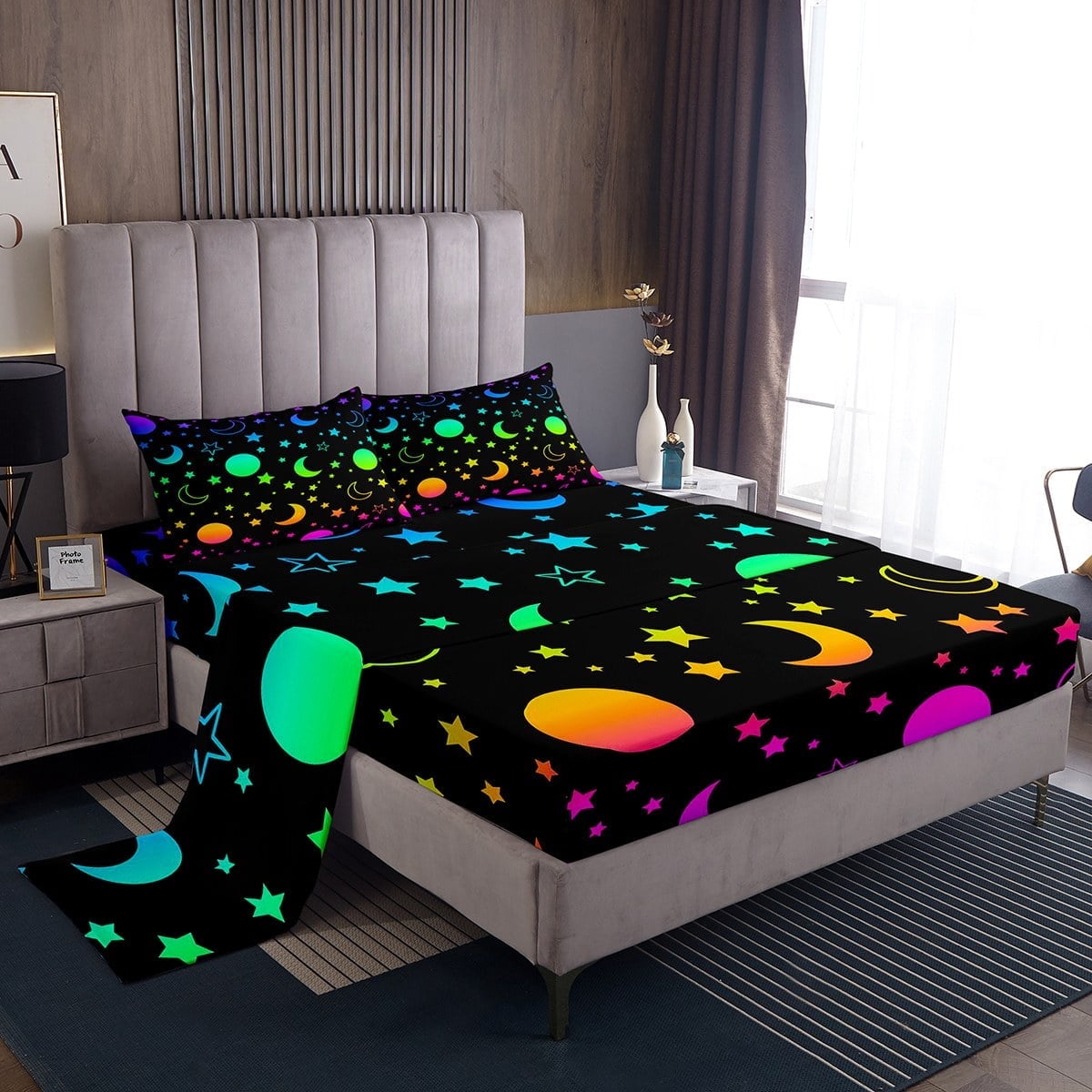 Erosebridal Psychedelic Galaxy Bed Set Rainbow Gradient Bed Sheets Set , Celestial Nebula Sheet ...