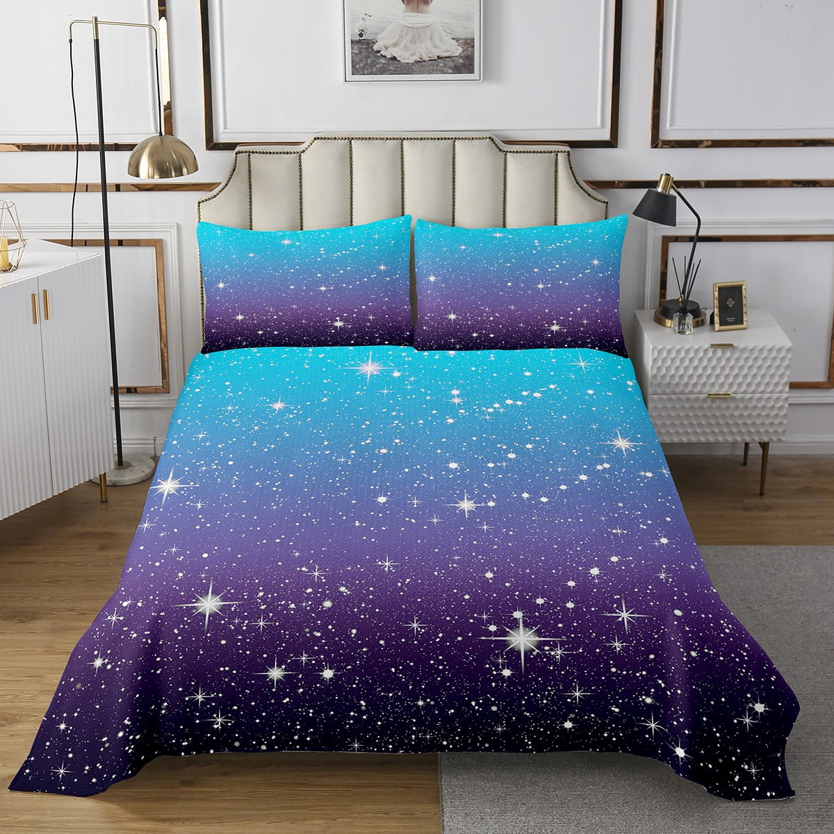 Erosebridal Psychedelic Galaxy Quilt Sets For Queen Size Bed,Glitter ...