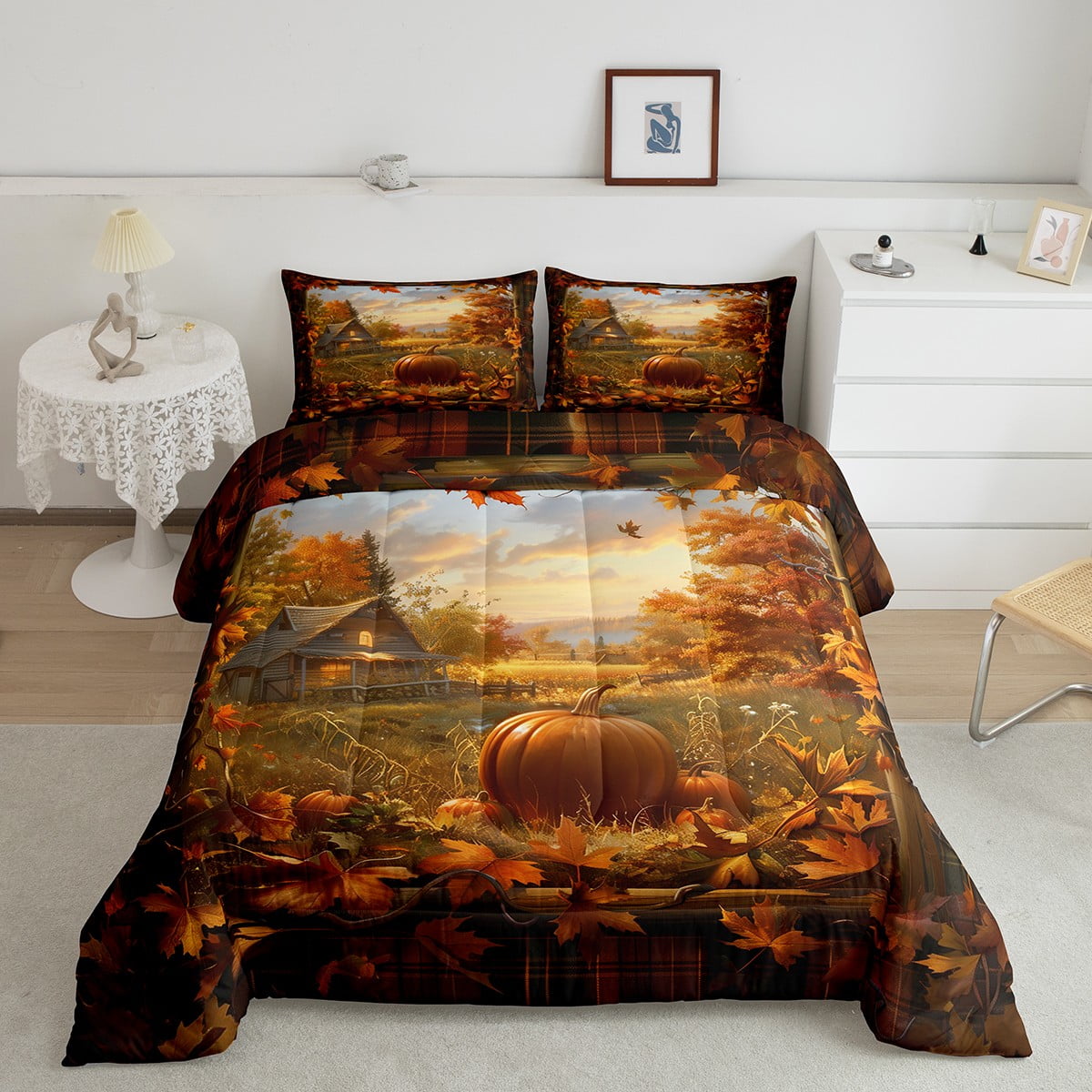 Erosebridal Pumpkin Theme Queen Size Comforter Set Fall Leaves Bedding ...