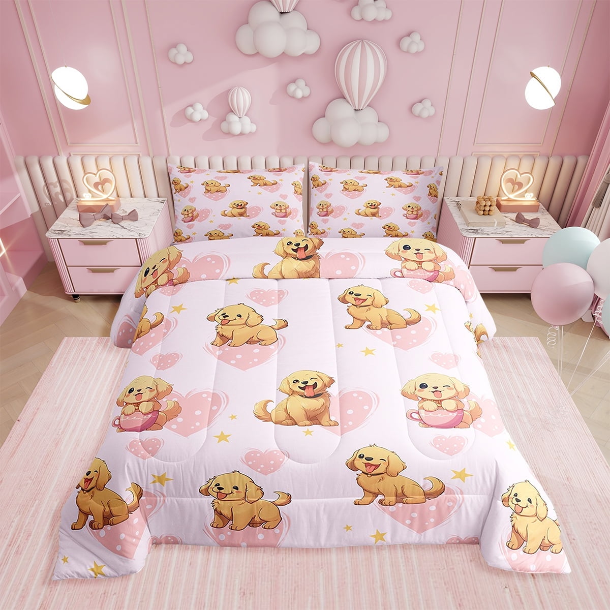 Erosebridal Puppy Dog Comforter Set Queen,Golden Retriever Bedding Set ...