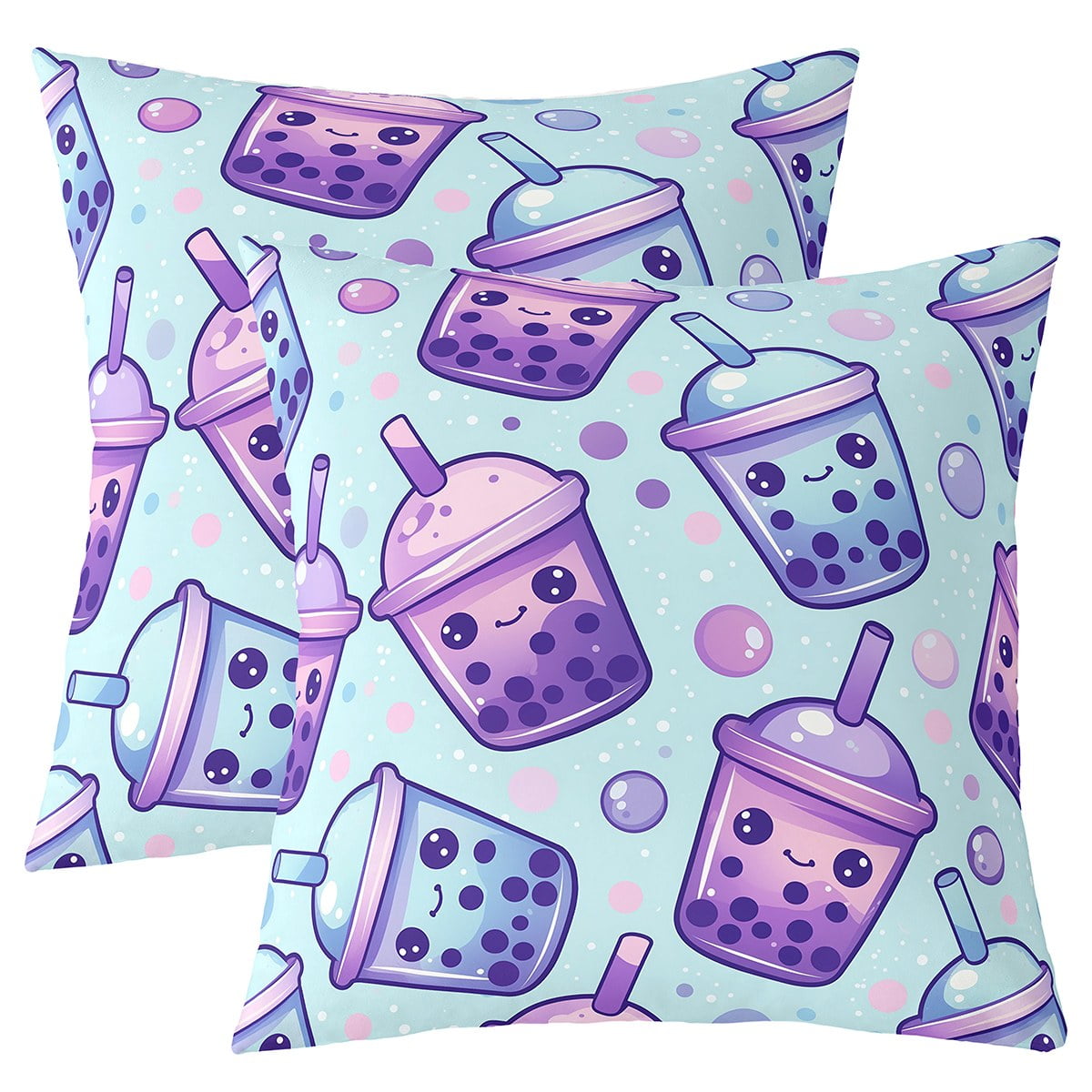Erosebridal Purple Boba Cushion Covers for Sofa Set of 2, Cartoon Food ...
