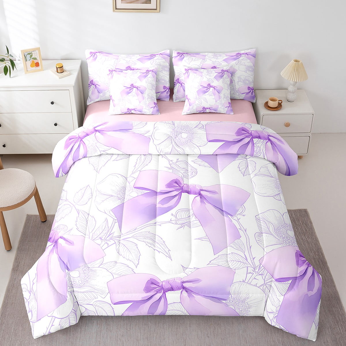 Erosebridal Purple Bow Bedding Queen Size,Bowknot Bow Tie Bed In A Bag ...