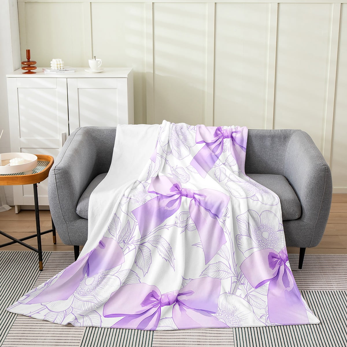 Erosebridal Purple Bow Throw Blanket for Couch 30x40,Bowknot Bow Tie ...