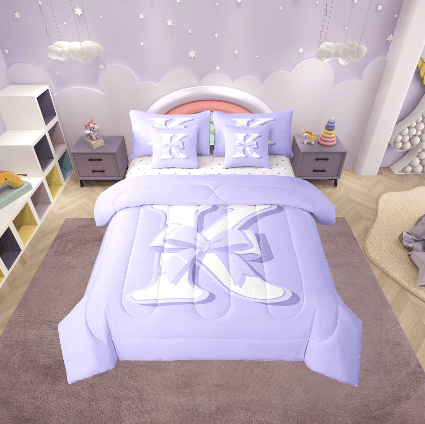 Erosebridal Purple Bowknot Bedding Queen Size, Initial Letter K Bed in ...