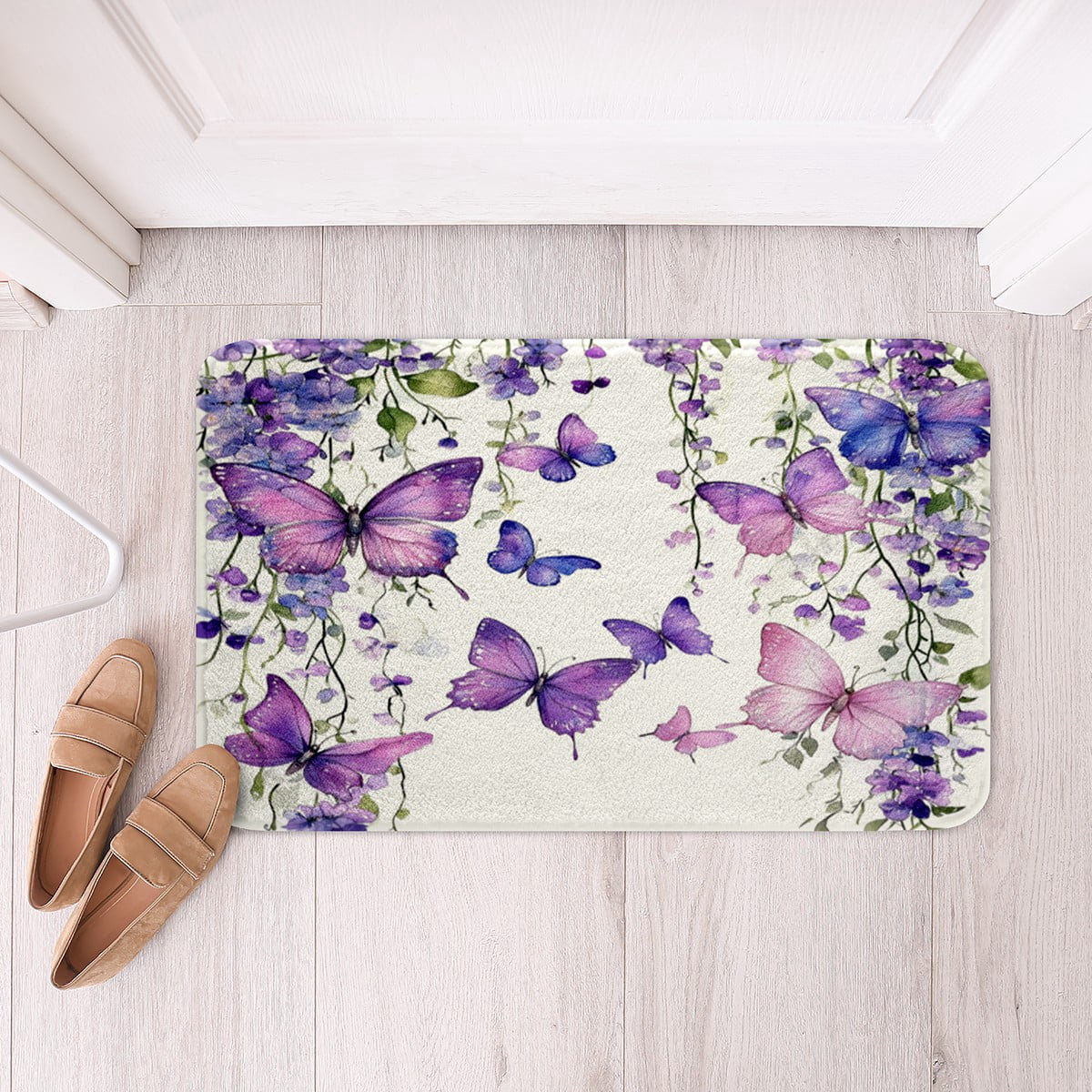 Erosebridal Purple Butterfly Bathtub Mat 20x32,Floral Flower Bath Rug ...