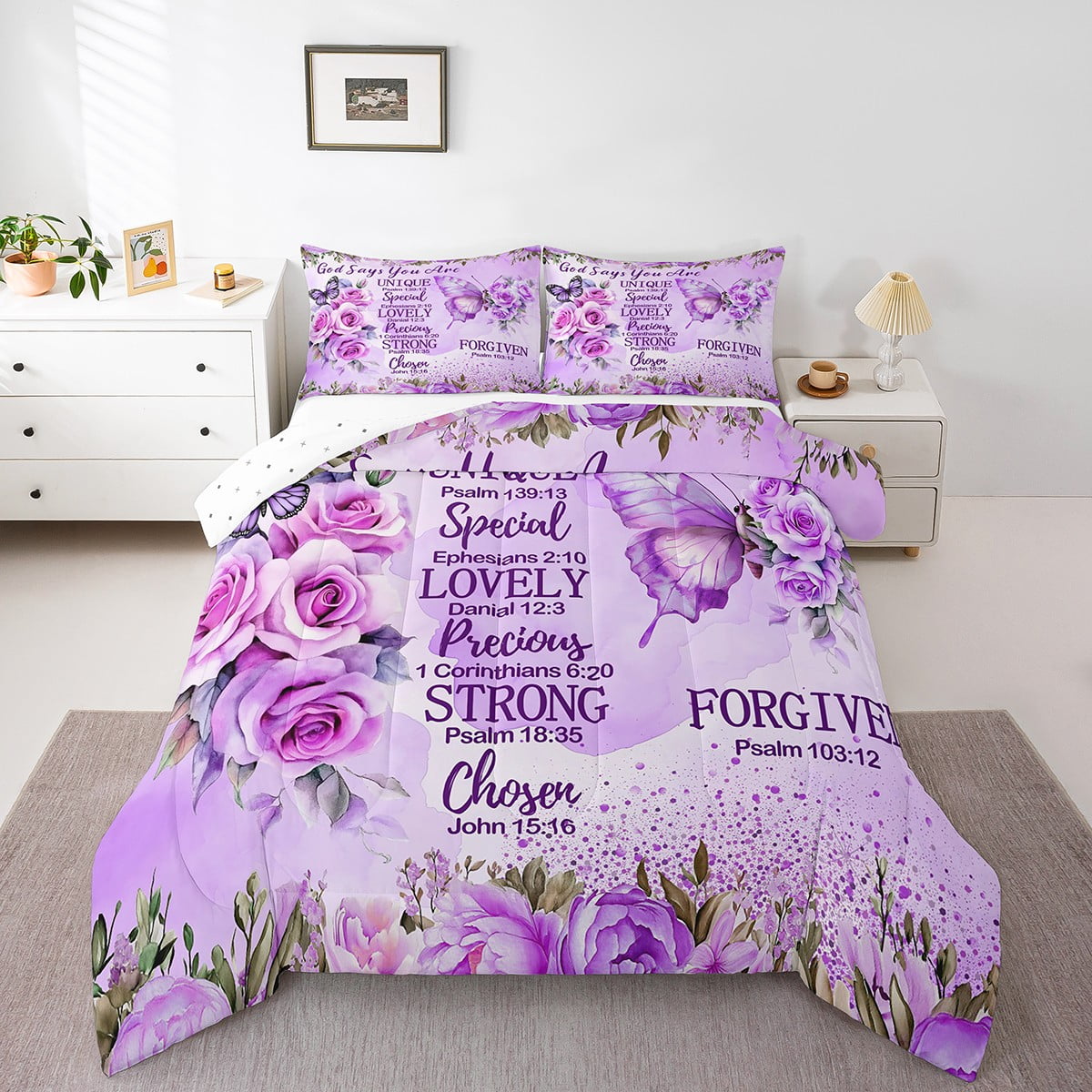 Erosebridal Purple Butterfly Bedding Queen Comforter Set, Inspirational ...