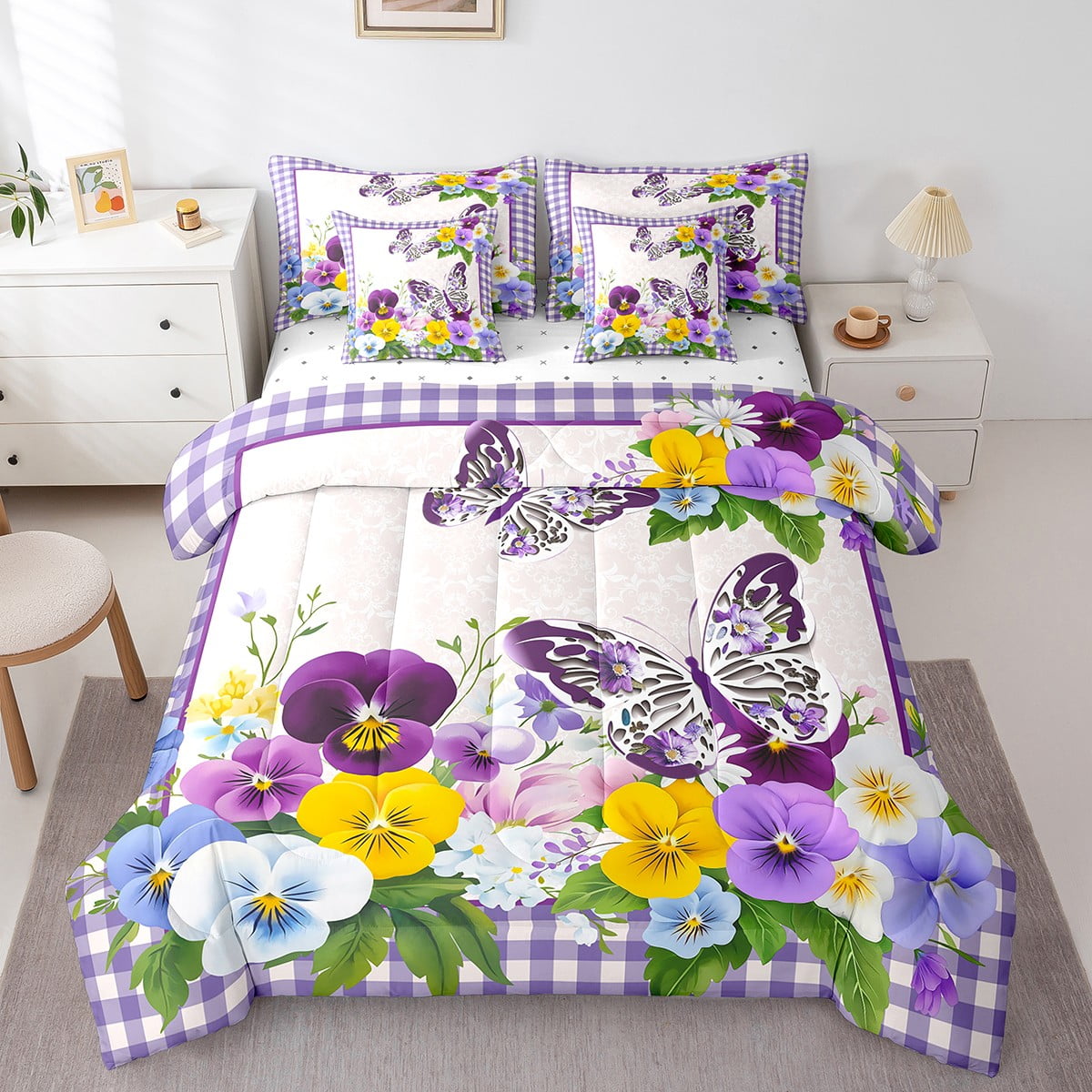Erosebridal Purple Butterfly Bedding Twin Size, Floral Bedding Sets ...