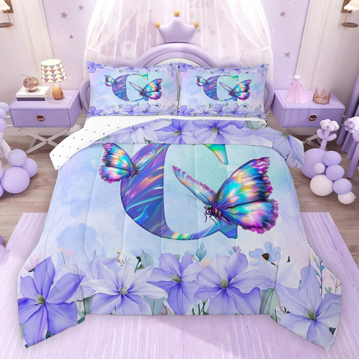 Erosebridal Purple Butterfly Queen Comforter Set for Girls, Garden ...