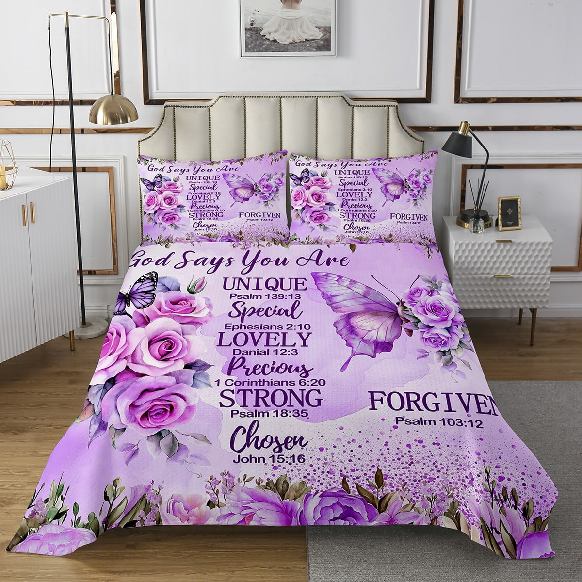 Erosebridal Purple Butterfly Quilt Sets for Queen Size Bed ...