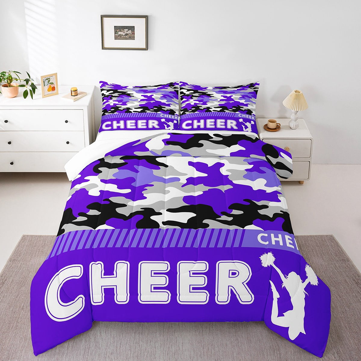 Erosebridal Purple Camo Comforter Sets,Cheerleading Cheerleader ...