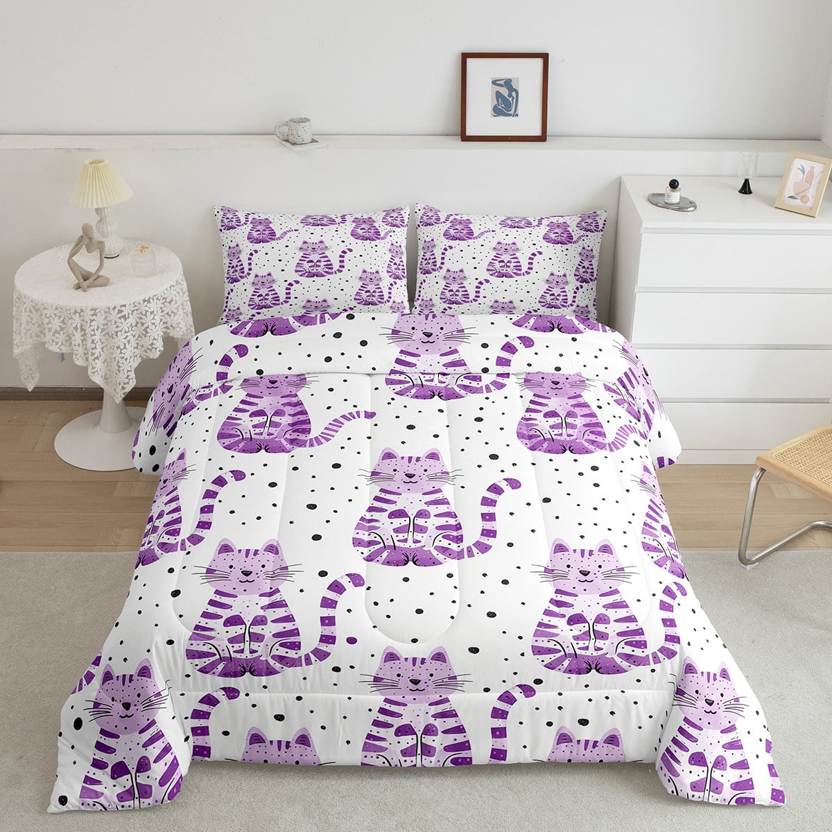 Erosebridal Purple Cat Bedding King Comforter Set, Cute Kitten Down ...