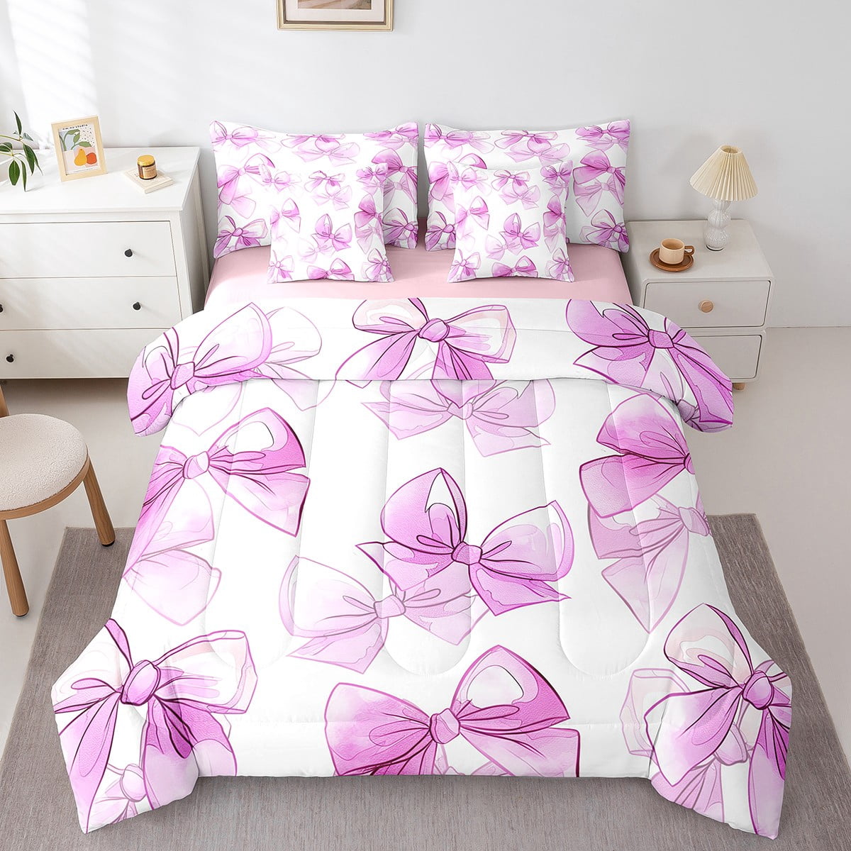 Erosebridal Purple Cherry Bedding Queen Size,Pink Bowknot Bed In A Bag ...