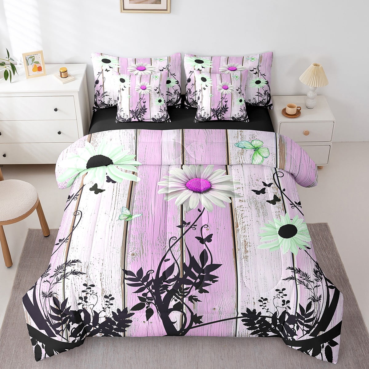 Erosebridal Purple Flower Daisy Bedding Sets Twin Size,Rustic Cabin ...