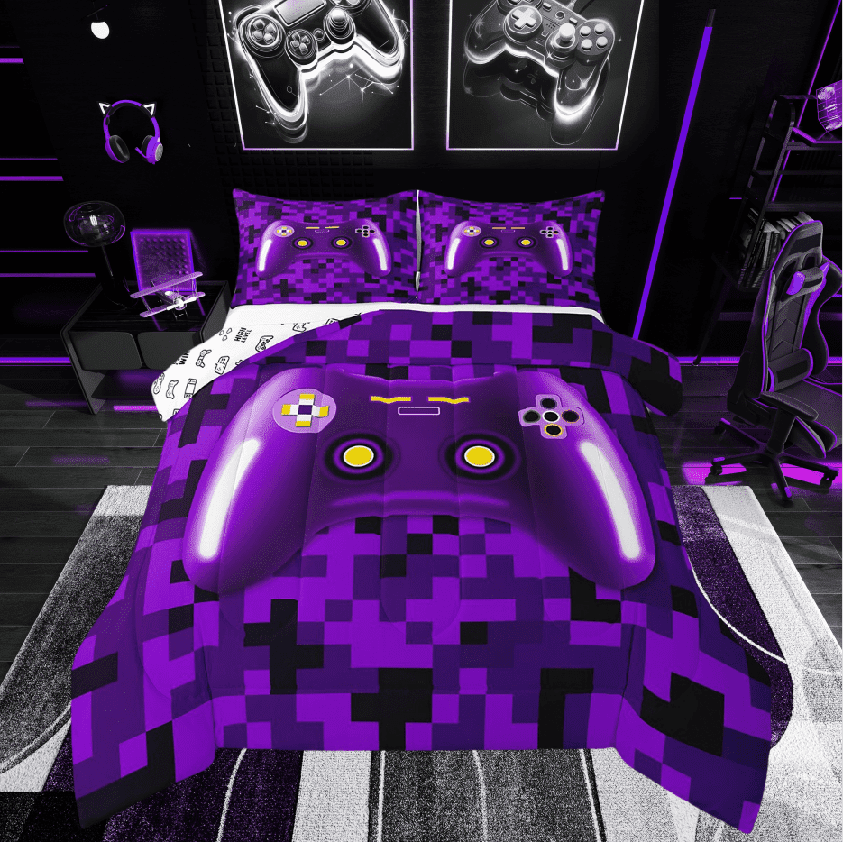 Erosebridal Purple Gamer Bedding Twin Comforter Set,Gamepad Gaming Down ...