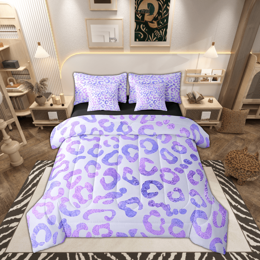 Erosebridal Purple Leopard Print Bed in a Bag Queen size, Ombre Cheetah ...