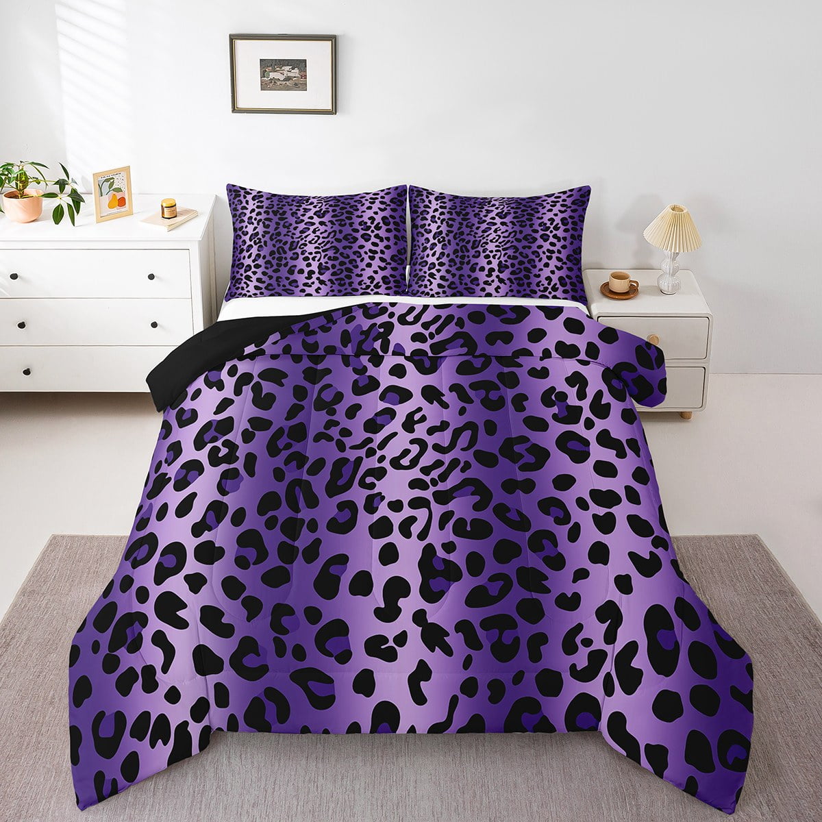 Erosebridal Purple Leopard Print Comforter Sets King Size, Gradient ...