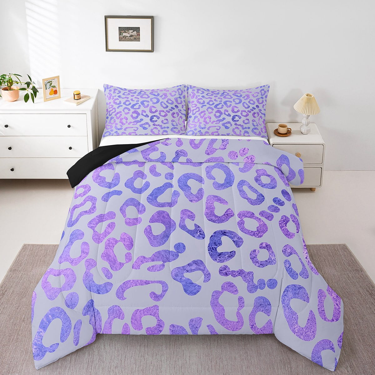 Erosebridal Purple Leopard Print Comforter Sets Twin Size, Ombre ...