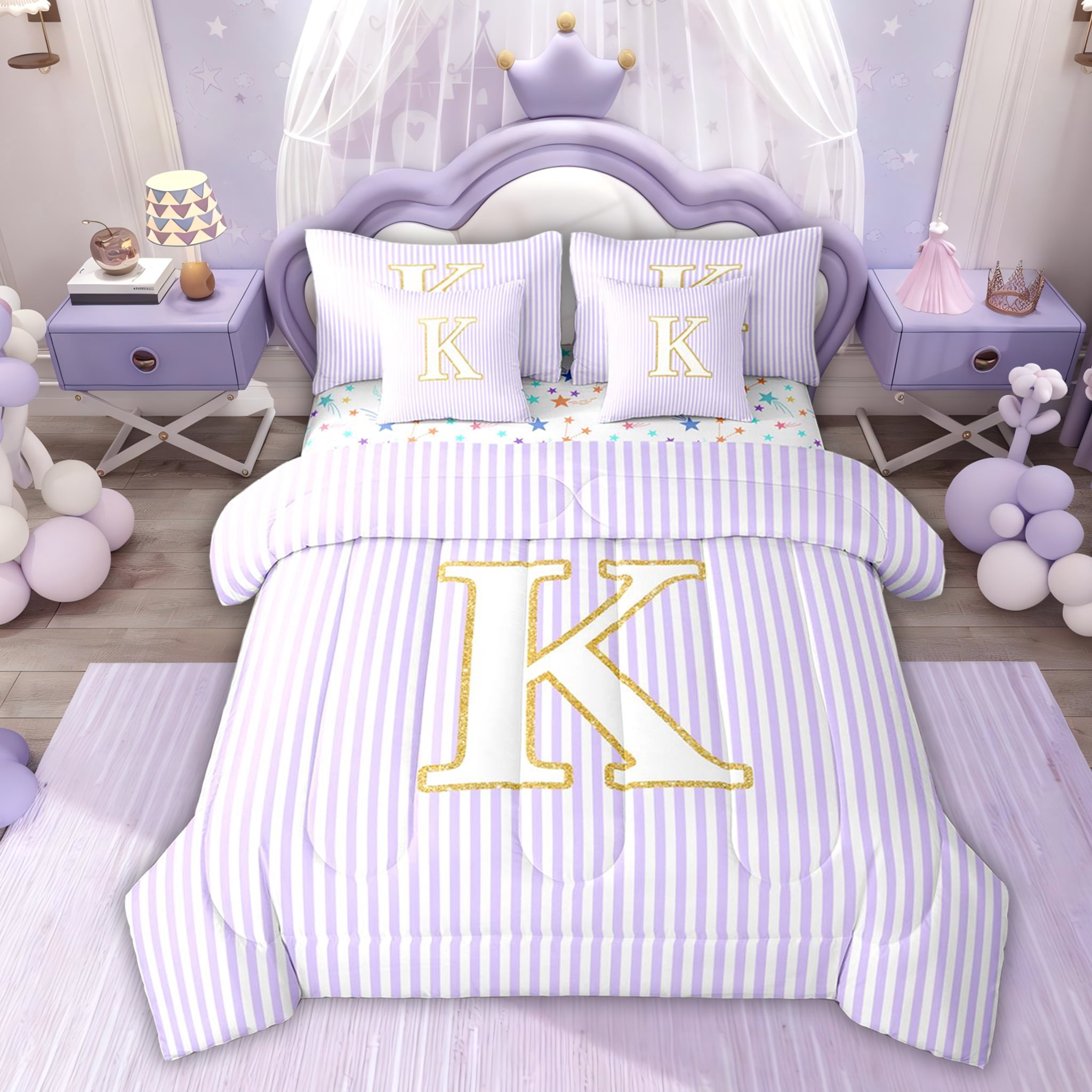 Erosebridal Purple Letter K Bedding Comforter Set 7 Pieces for Girls ...
