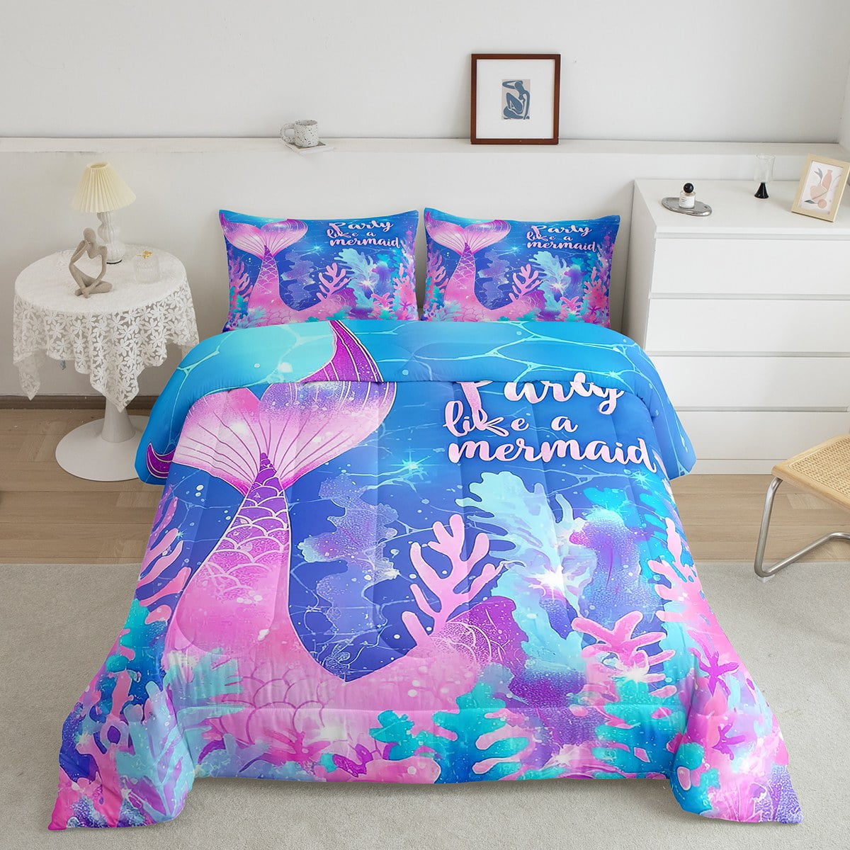 Erosebridal Purple Mermaid Bedding Sets Full with Comforter, Watercolor ...