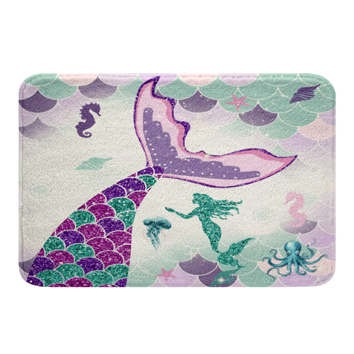 Erosebridal Purple Mermaid Tail Bathtub Mat 16x24, Fish Scale Bath Rug ...
