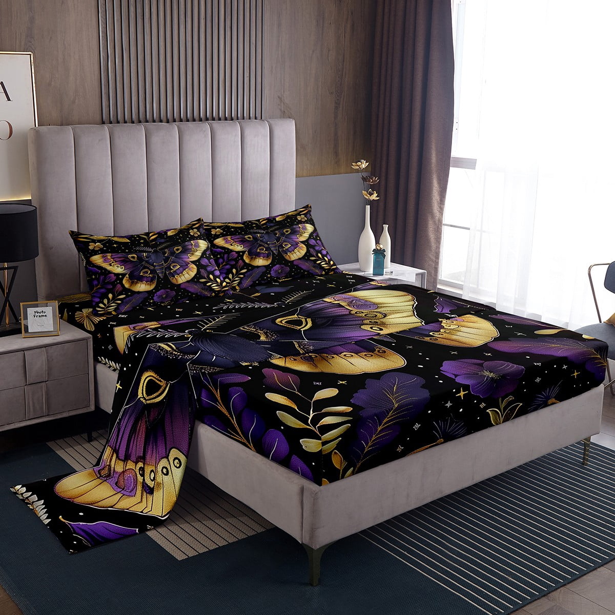 Erosebridal Purple Moth Bed Sheets Set King Size, Mystic Galaxy Bed ...