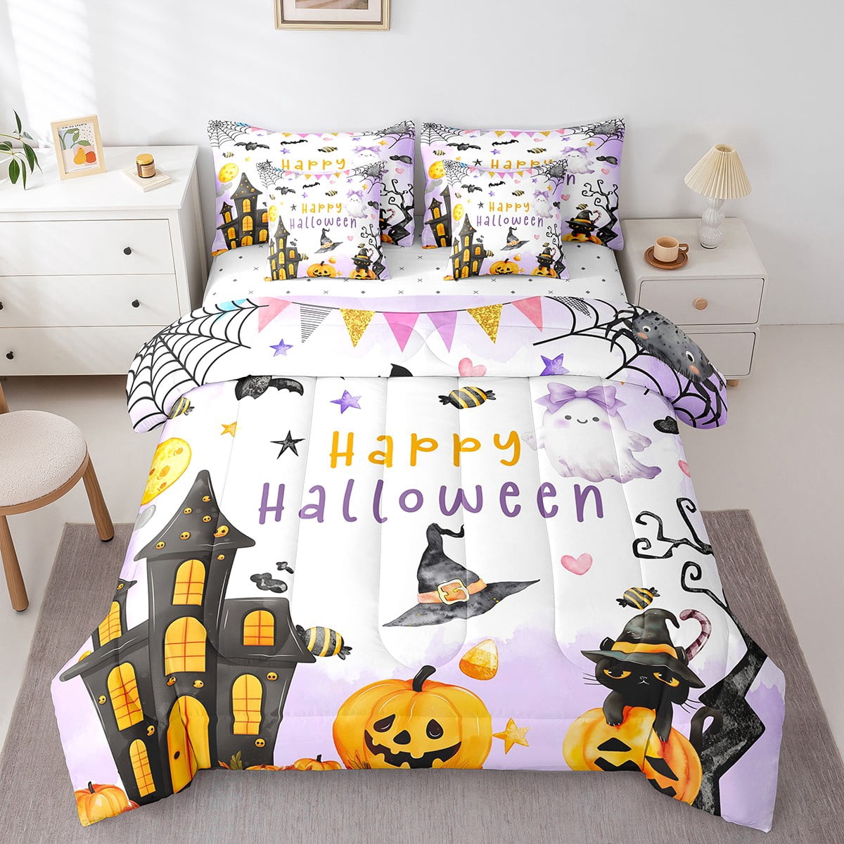 Erosebridal Purple Spooky Animal Bedding Sets Twin Size,Halloween Style ...