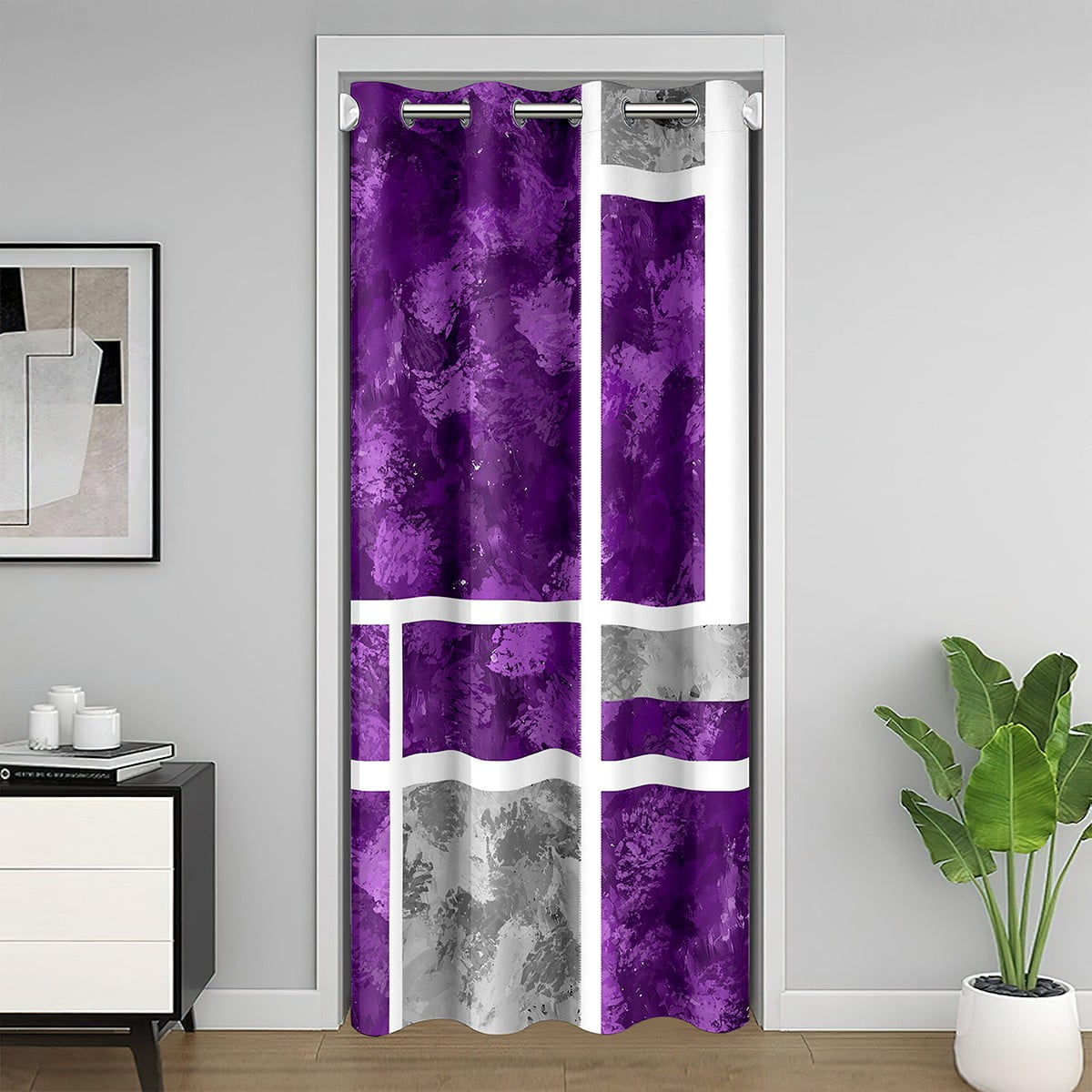 Erosebridal Purple Sqare Door Curtain For Door Window 80"x34",Geometric ...